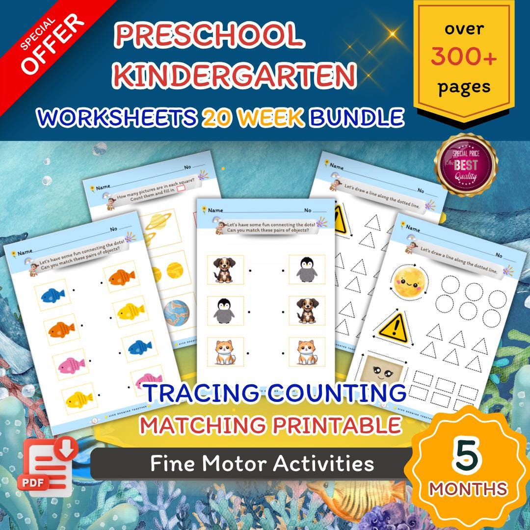 Preschool & Kindergarten Workbook Bundle: 20 Weeks of Skill-building ...