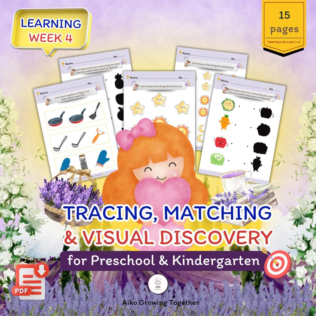 Preschool Learning Worksheets Week 4 Tracing Matching Spot the ...