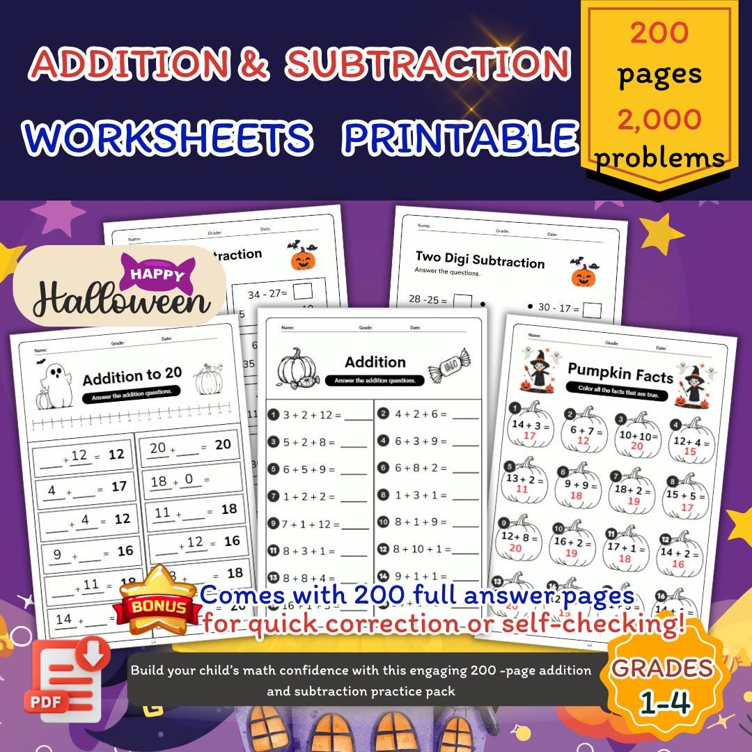 Halloween Math Mega Bundle | Addition & Subtraction 2,000+ Problems ...