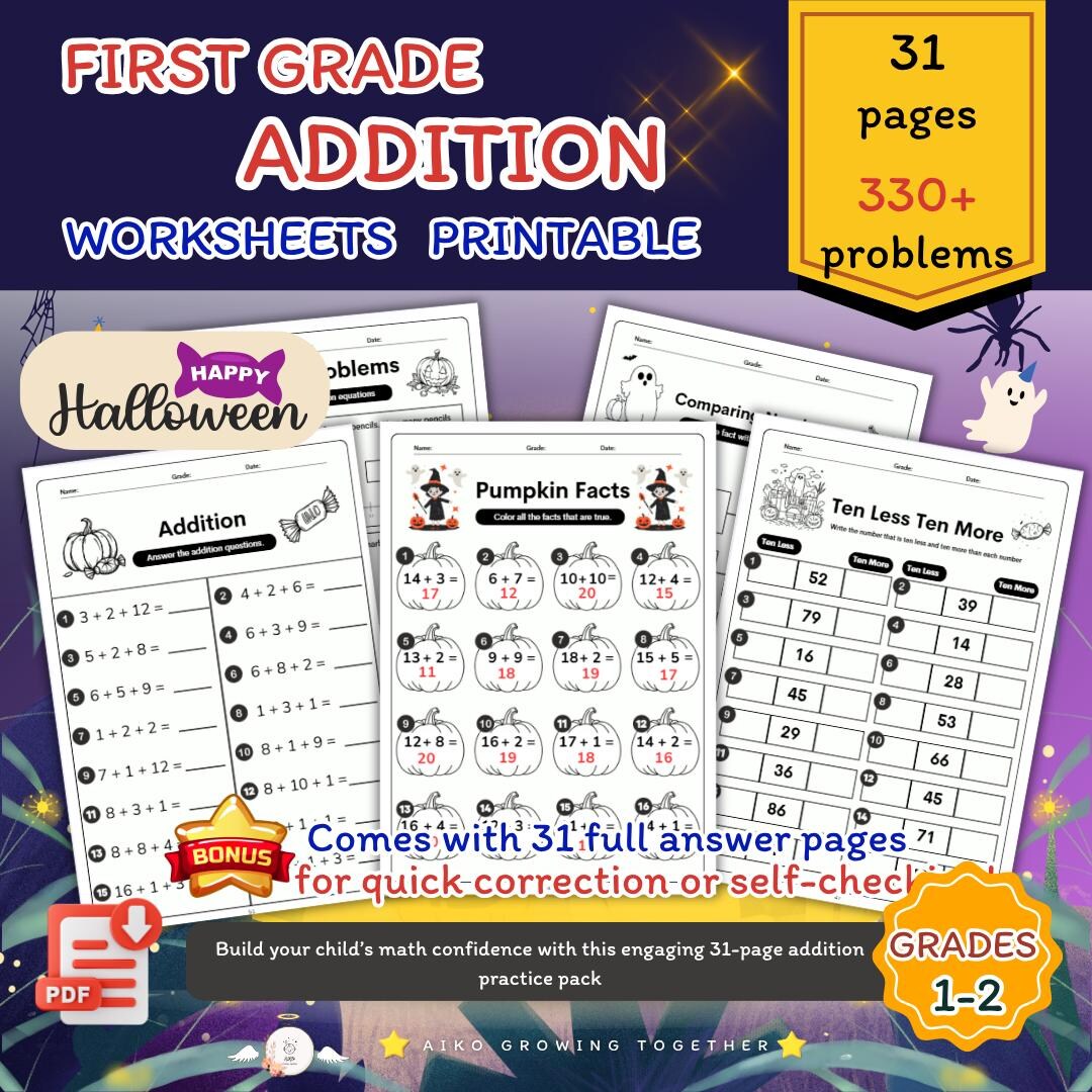 Halloween Math Worksheets Printable Pack 330 Problems - First Grade ...