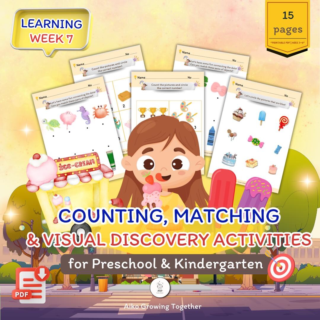 Preschool Learning Worksheets Week 7 Counting Matching Visual Discovery ...
