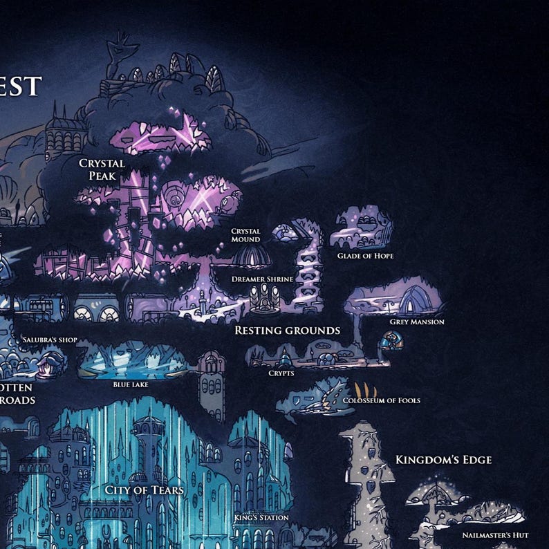 Hallownest Map Poster | Hollow Knight Wall Decor | Rolled Canvas Print ...