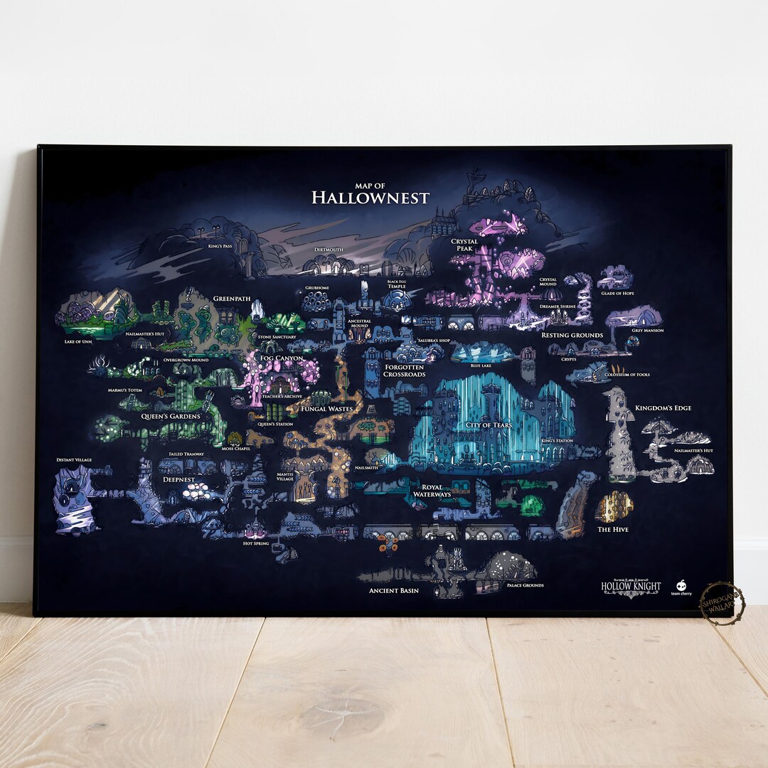 Hallownest Map Poster | Hollow Knight Wall Decor | Rolled Canvas Print ...
