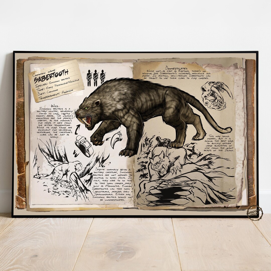 Ark: Survival Evolved Poster | Sabertooth Wall Decor | Rolled Canvas ...