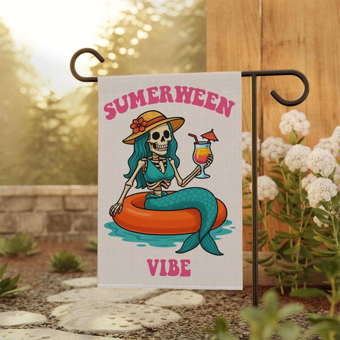 Summerween Mermaid Skeleton Garden Flag - Etsy