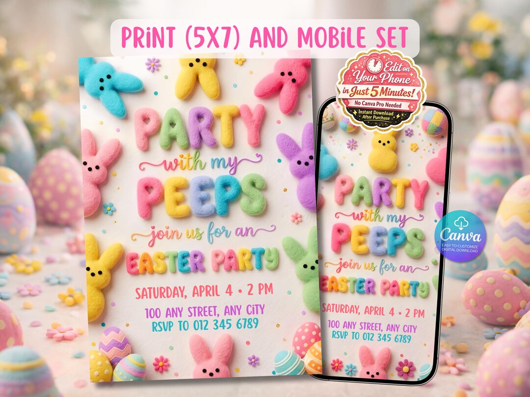 Editable Easter Bunny Invitation, Peep Party Invite, Egg Hunt Card ...