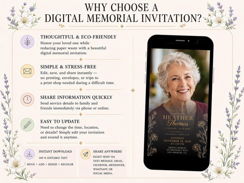 Funeral Invitation Mobile Template, Photo Memorial Announcement ...
