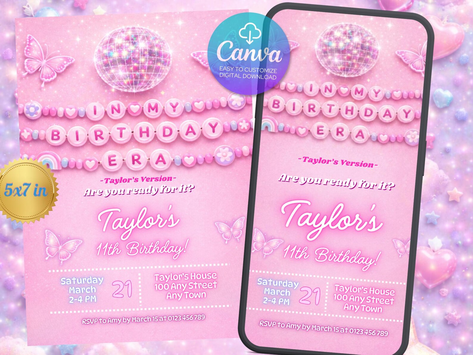 In My Birthday Era Invitation | Pink Disco Ball Birthday Invite | Mobile & 5x7 Printable ...