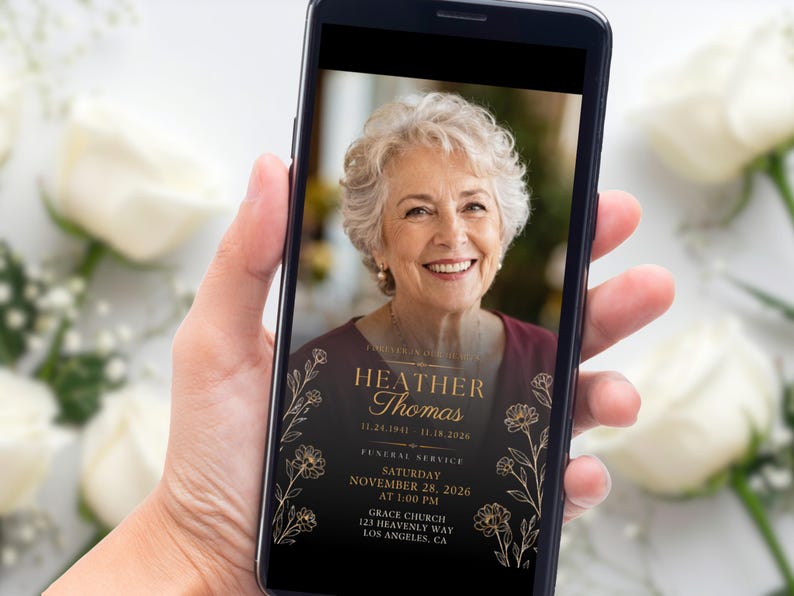 Funeral Invitation Mobile Template, Photo Memorial Announcement ...