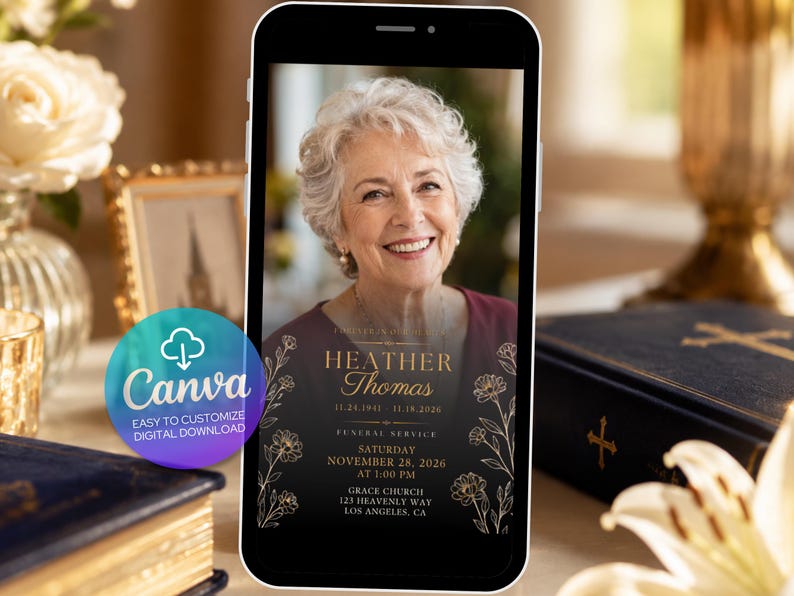Funeral Invitation Mobile Template, Photo Memorial Announcement ...