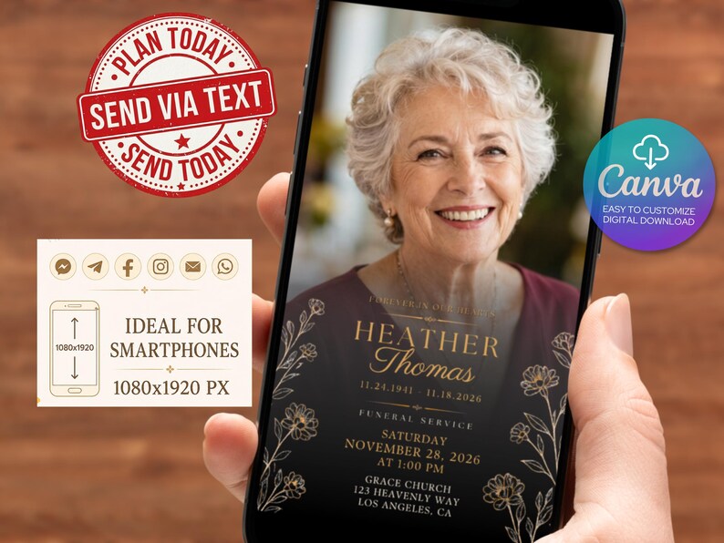 Funeral Invitation Mobile Template, Photo Memorial Announcement ...