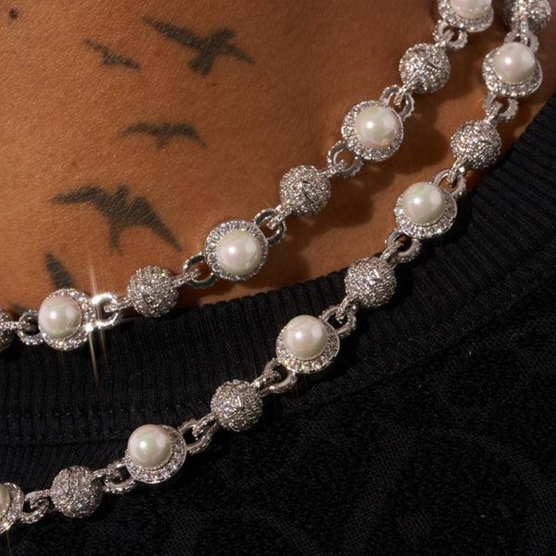 Moissanite Round Bead Chain Necklace: 925 Sterling Silver, D Color VVS1 ...
