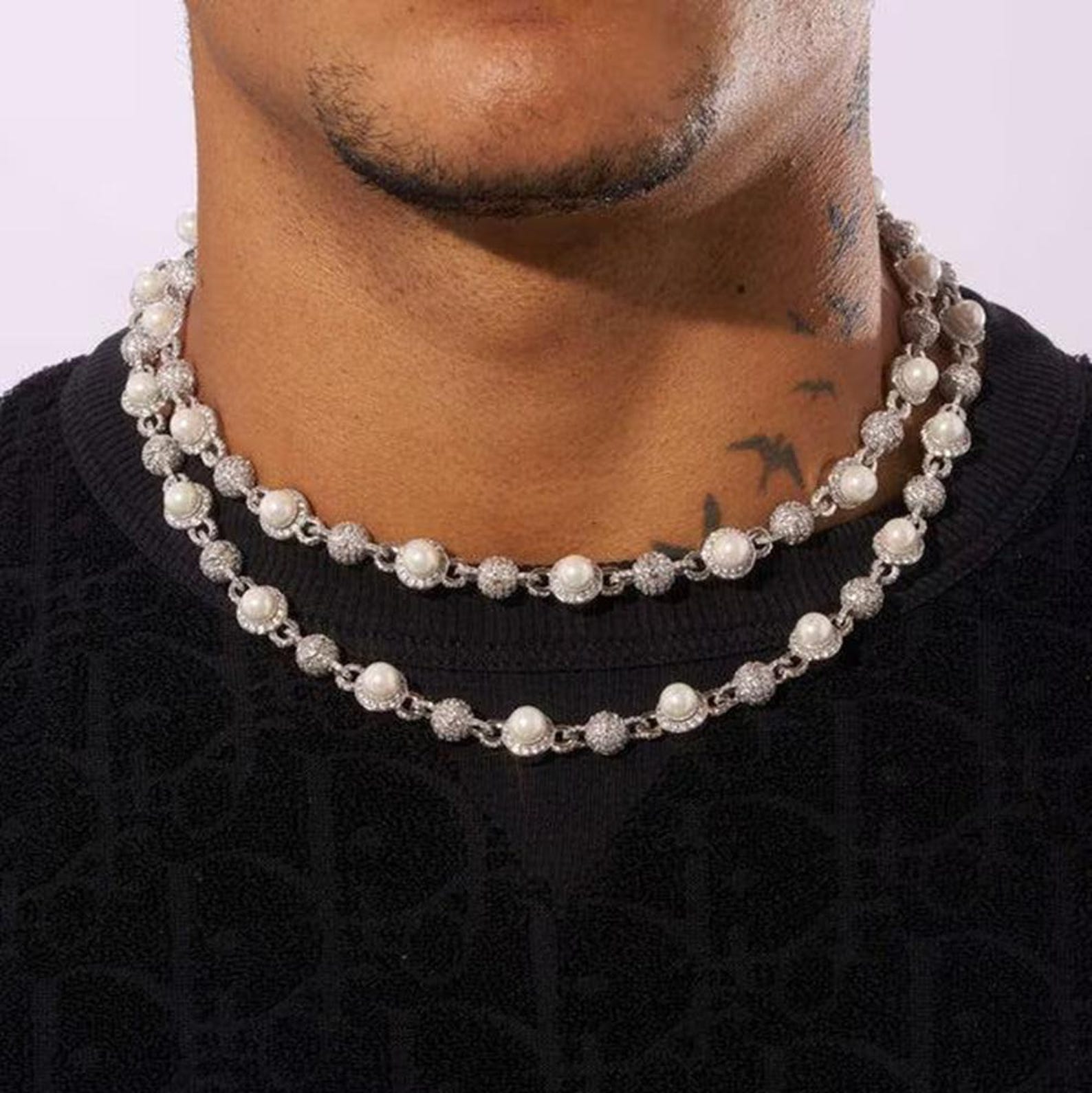 Moissanite Round Bead Chain Necklace: 925 Sterling Silver, D Color VVS1 ...