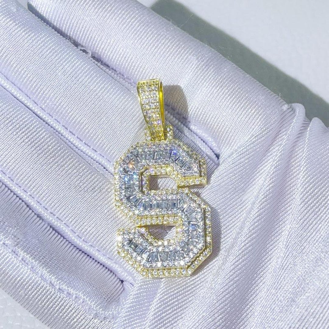 Iced Out Moissanite Letter S Pendant: 2-tone Yellow Gold Hip Hop Charm ...