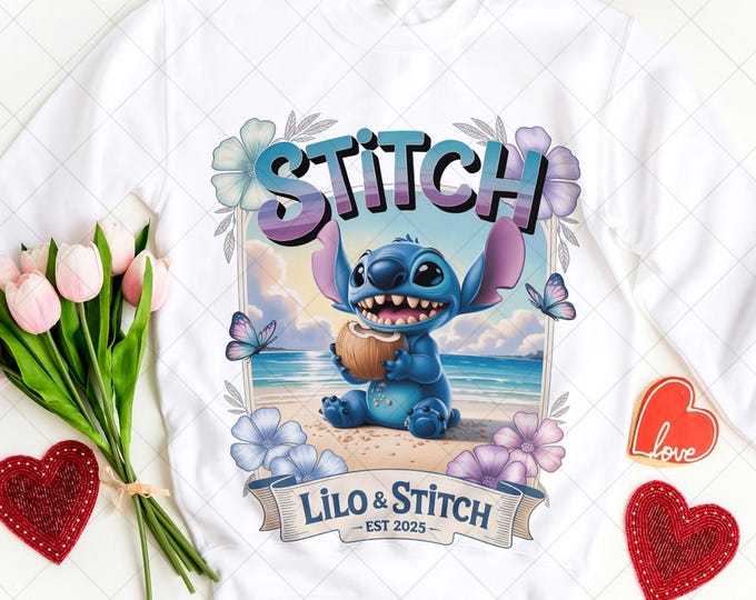 Stitch Beach Scene PNG | Lilo & Stitch EST 2025 Clipart | Vintage ...