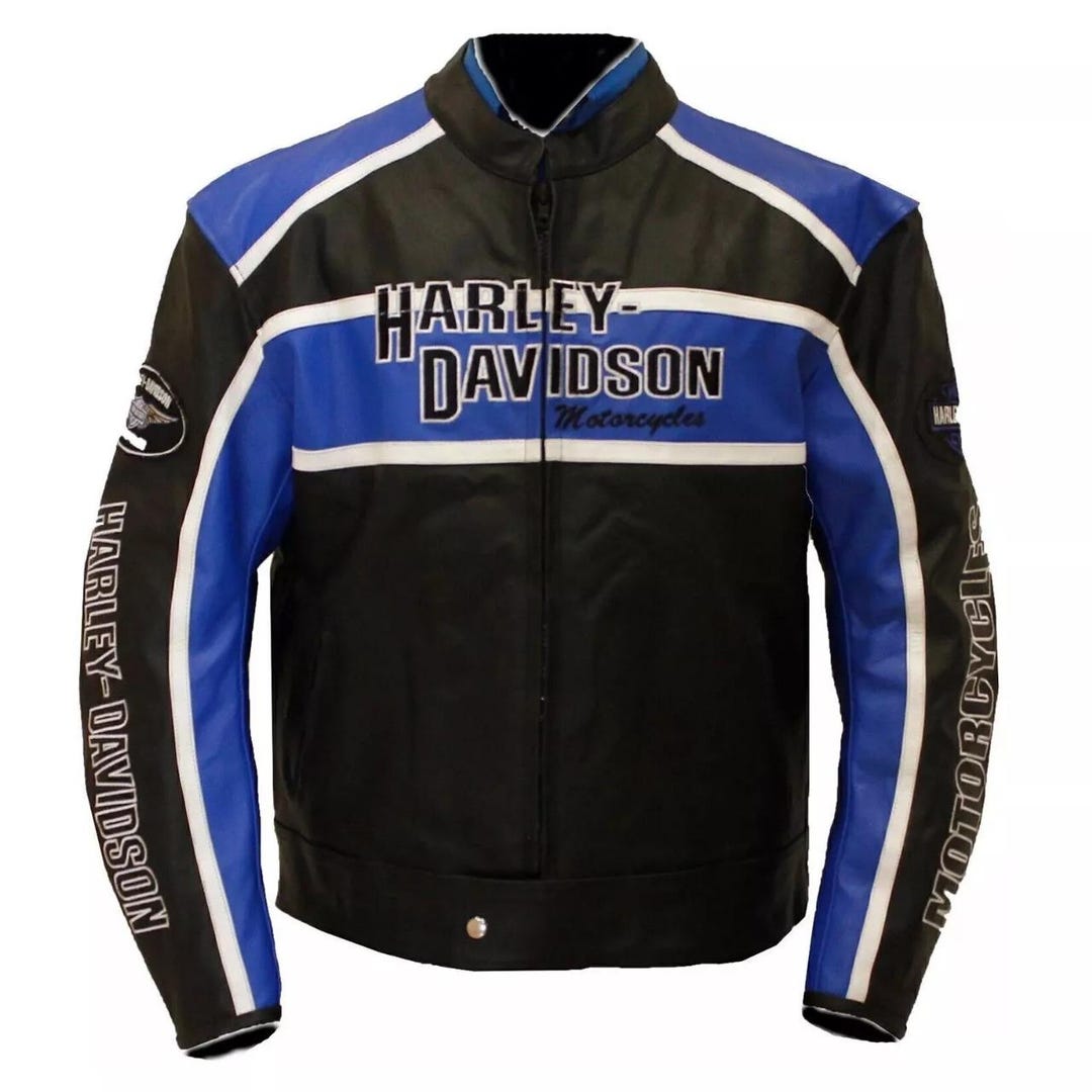 Men’s Classic Cruiser Biker Jacket – Harley Davidson Style | Black Blue ...