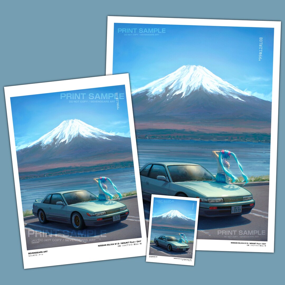 Nissan Silvia S13 + Hatsune Miku + Mt. Fuji | Anime Car Art Print ...
