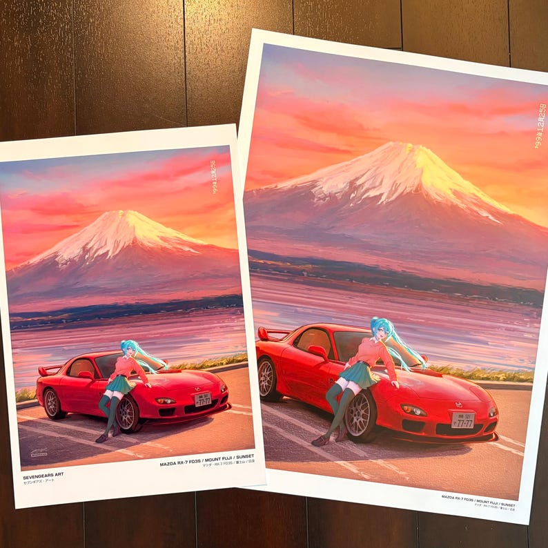 Mazda RX7 FD + Hatsune Miku + Mt. Fuji | Art Print | 5x7" / 13x19 ...