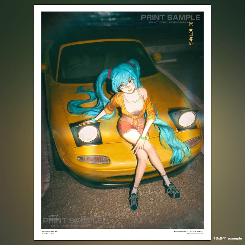 Mazda Miata + Hatsune Miku | Art Print | 5x7" / 13x19" / 18x24" - Etsy
