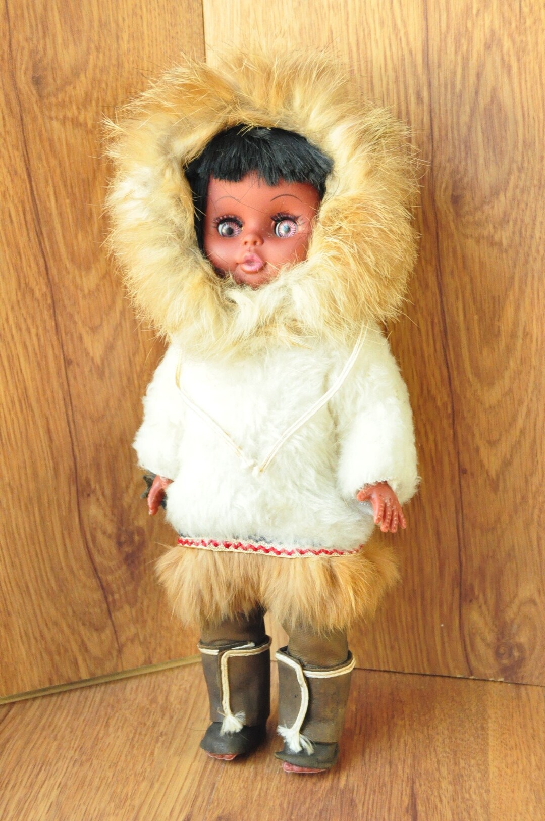 Vintage Eskimo Inuit Doll W/fur Trim Alaskan Souvenir Sleepy-eyed 60s ...