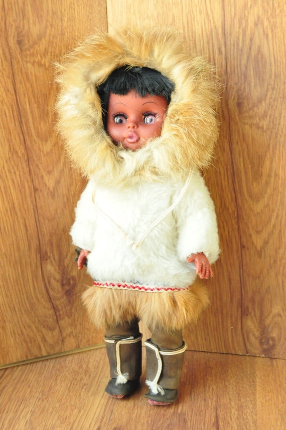 Vintage Eskimo Inuit Doll W/fur Trim Alaskan Souvenir - Etsy