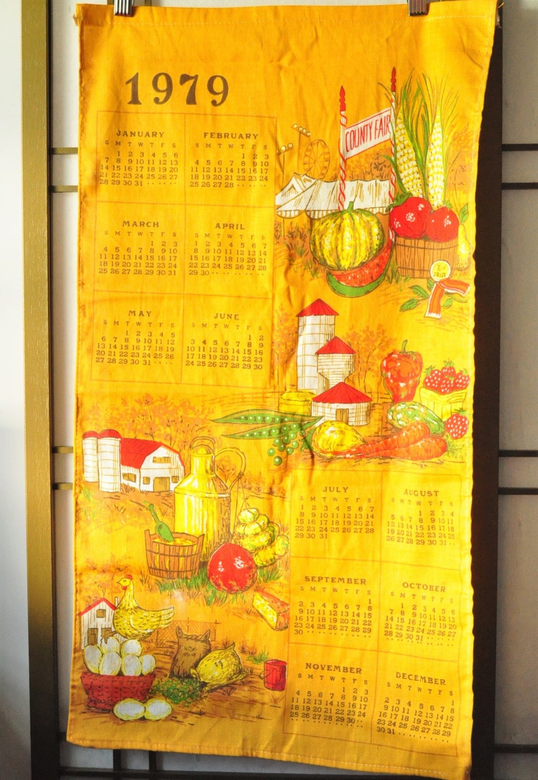 70s Vintage Kitchen Linen Calendar 1979 Country Fair Kitsch Wall ...