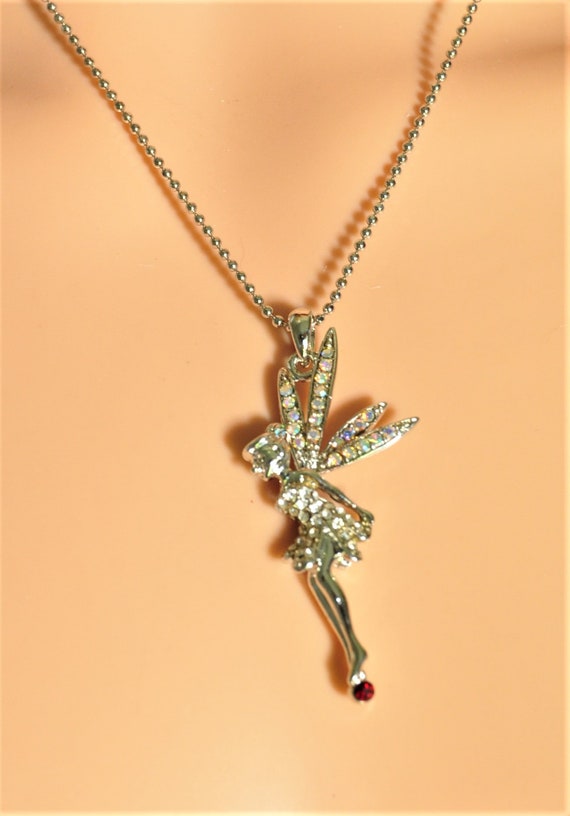 Fairy Necklace Vintage Tinkerbell Jewelry Rhinestone … - Gem