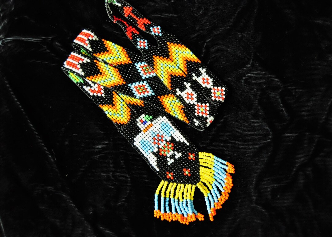 Vintage Native American Seed Bead Necklace Handmade 70s Thunderbird ...