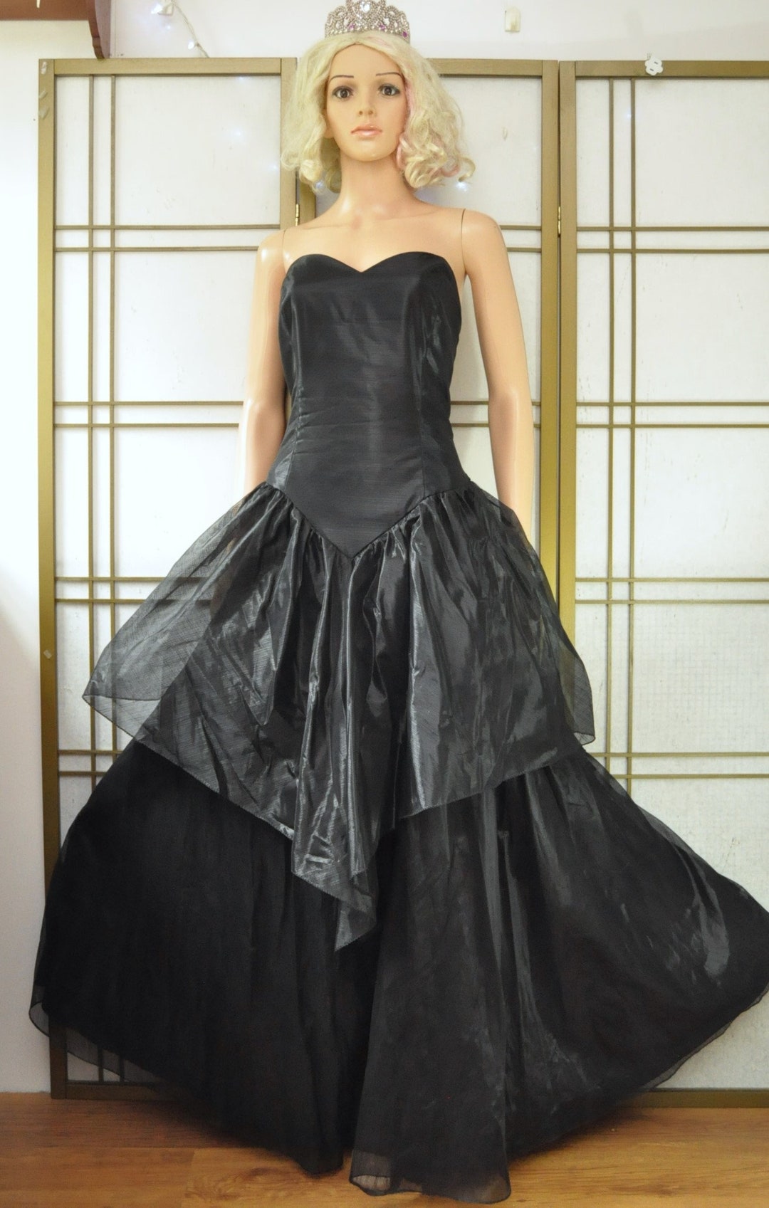 Vintage Prom Dress Teens Women's Semi-full Layered Skirt Formal Black ...