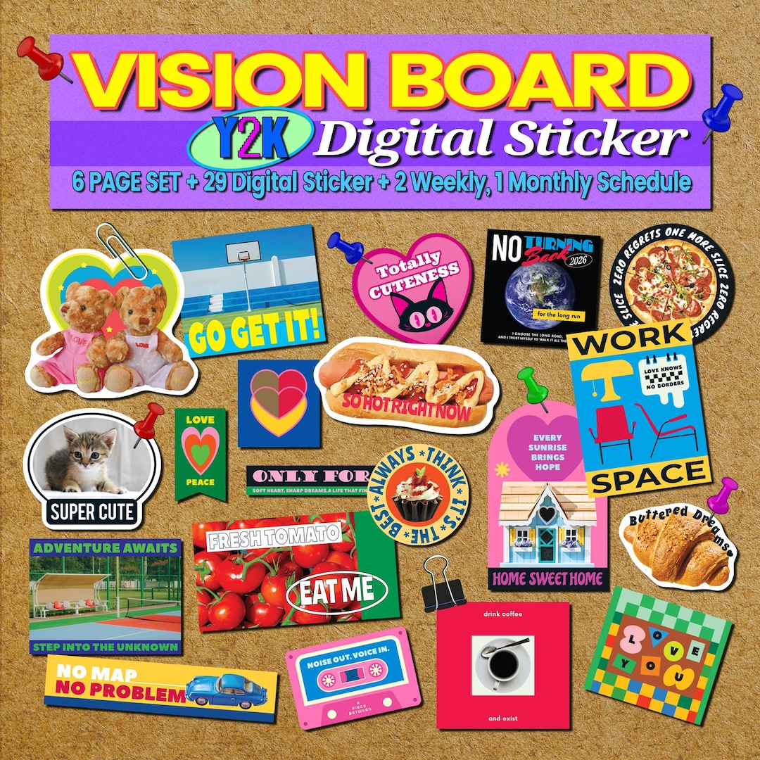 2026 Vision Board Kit | Y2K Girly Aesthetic, Cute Clipart for Digital ...