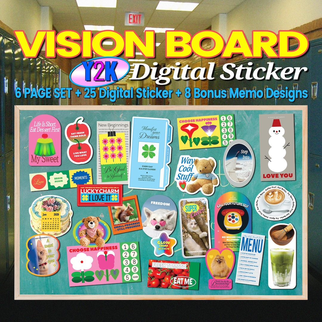 2026 Vision Board Kit | Y2K Goal Planning Set, Hand Drawn Clipart for ...