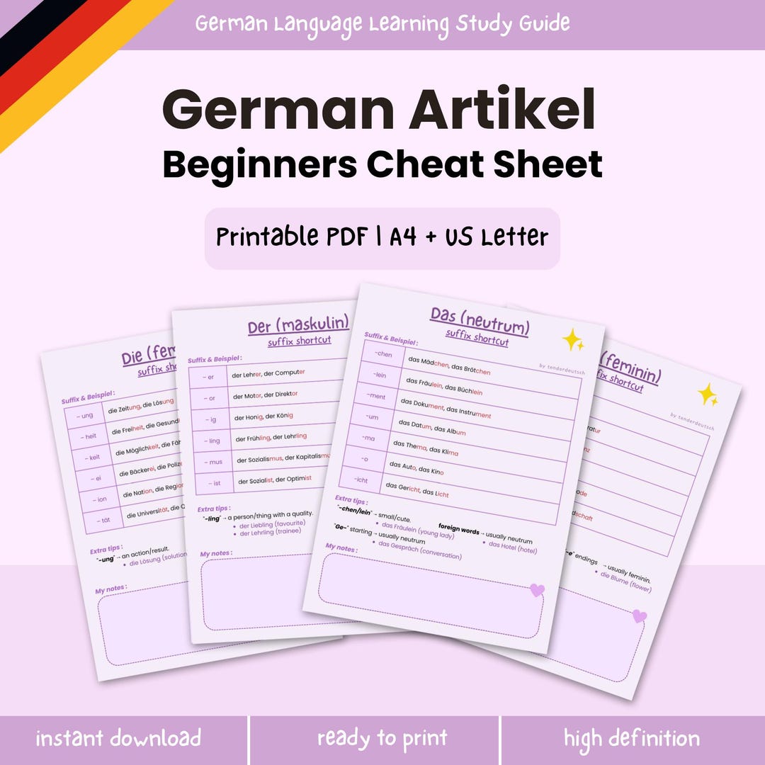 German Artikel Cheat Sheet PDF | Der Die Das Rules With Suffix ...