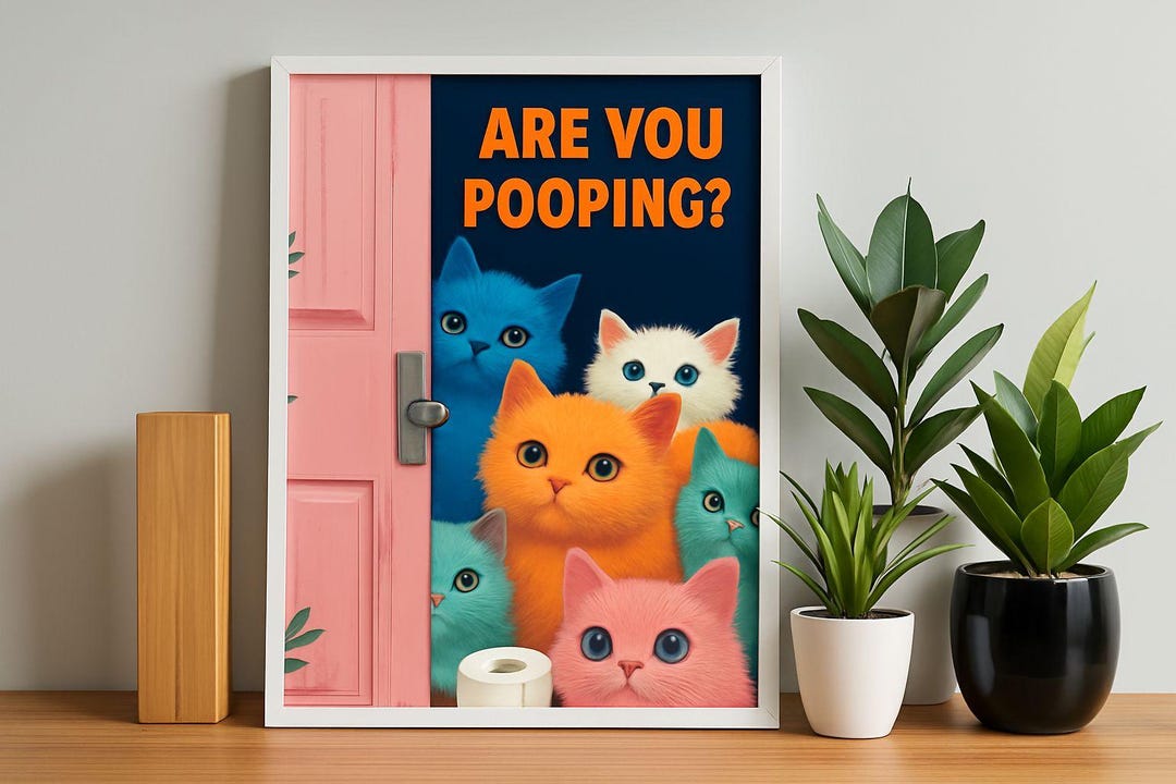 Are You Pooping Cat Print, Cat Printable Bathroom Decor, Funny Poster ...