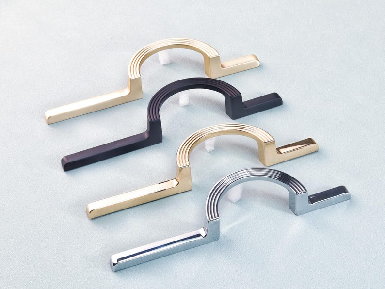 Unique Bend Long Handles Dresser Drawer Handles Polished Gold Kitchen ...