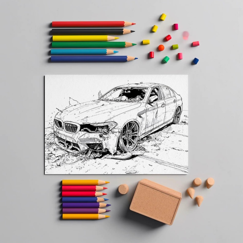 Destroyed Supercars Coloring Book: 55 Wrecked Luxury Car Pages - Etsy