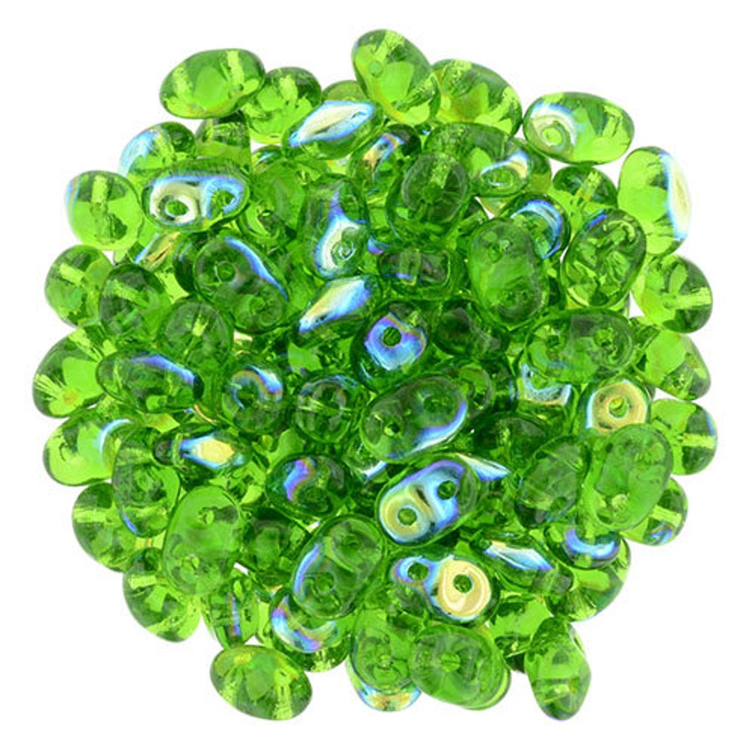 X5005, Chrysolite AB, Superduo, 2 Hole, 2.5x5mm, Green, Olive, Silver ...