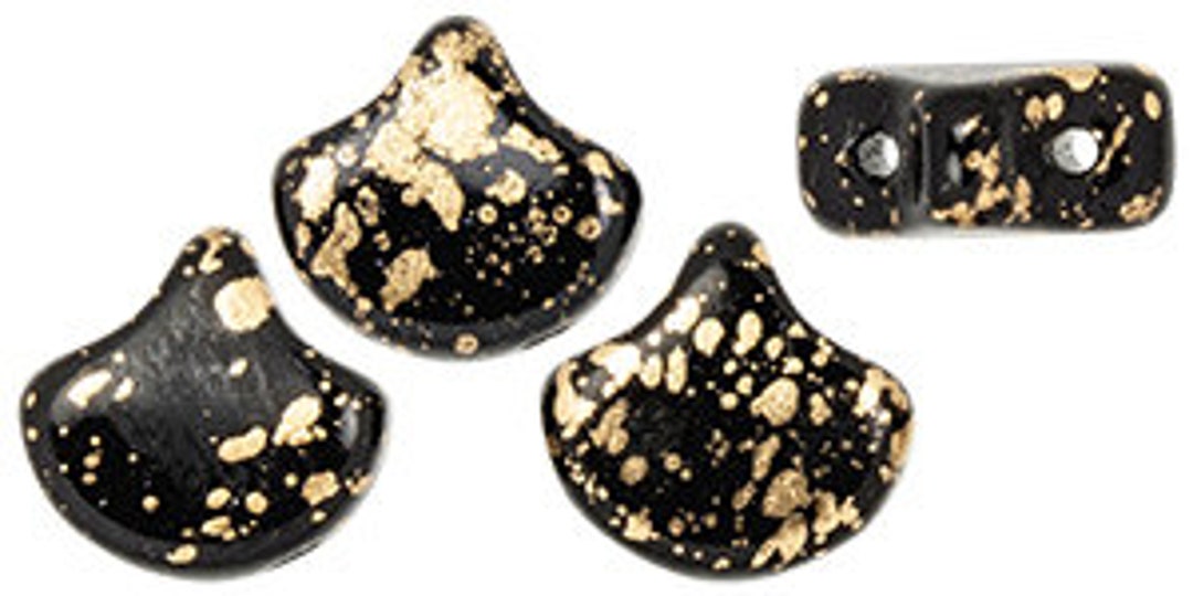 S22C23980, Gold Splash Jet, Ginkgo Leaf Bead, 7.5 X7.5 Mm, Matubo, 2 ...