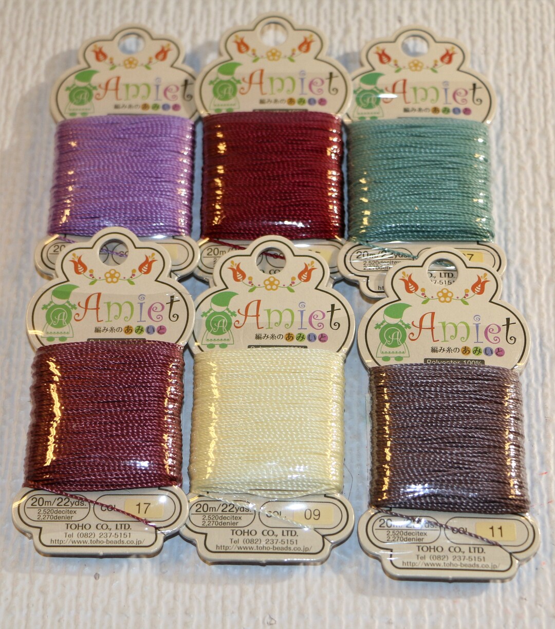 Toho AMIET Thread, 100% Polyester, Fray Resistant, Thin and Sturdy, No ...