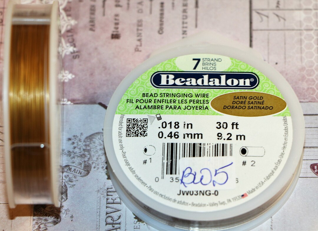 Satin Gold, Beadalon, 7 Strand Beading Wire, .018 Inches (0.46mm), 30 ...