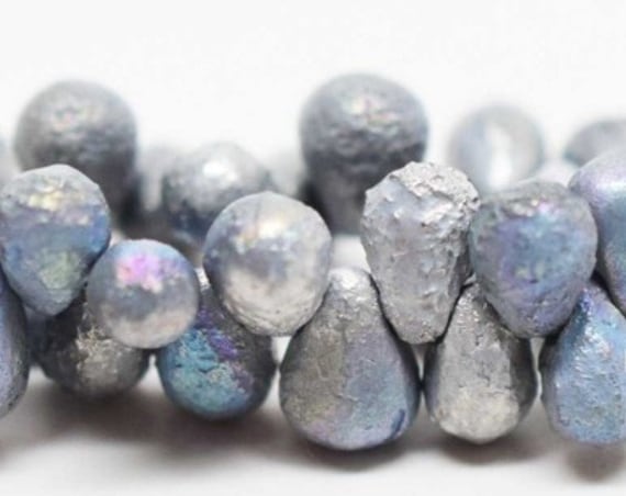 Matte SILVER ORE AB Etched 4x6 6x4mm Drop Beads Tear | Etsy