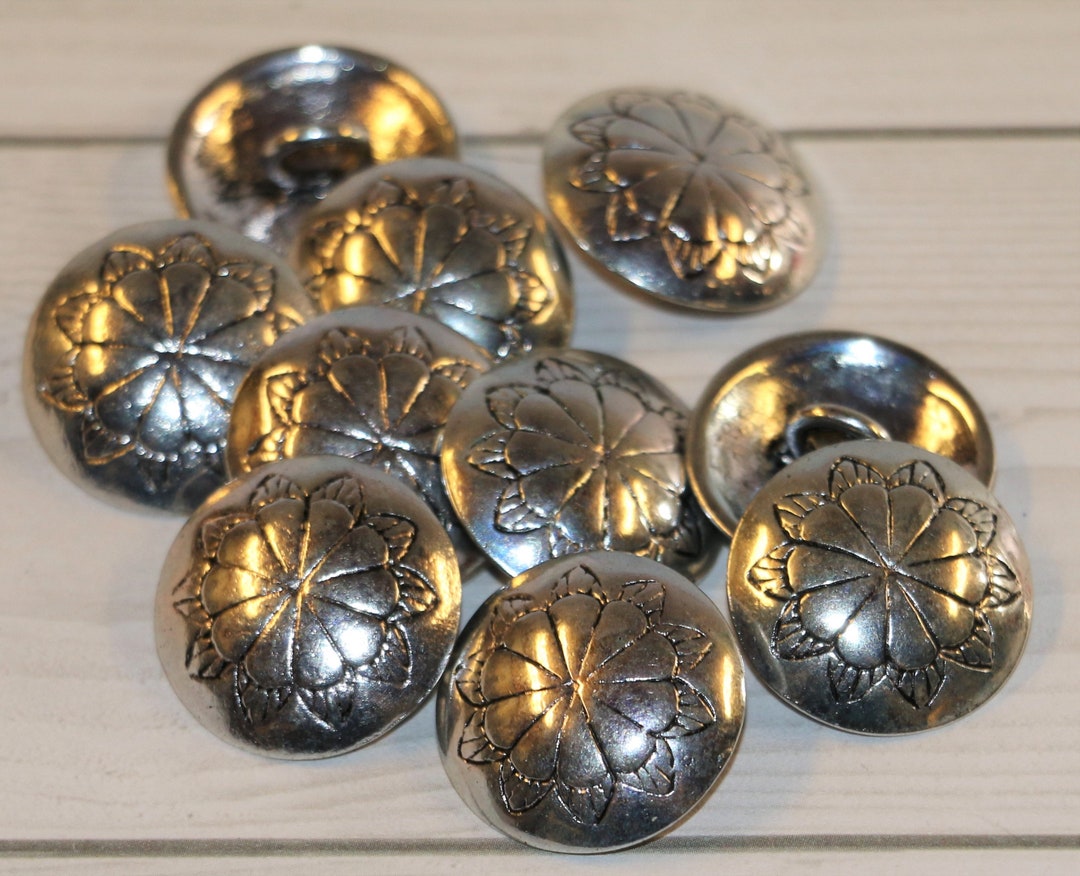 18mm Round Silver Pewter, Metal Button/shank, Antique Silver, Flower ...