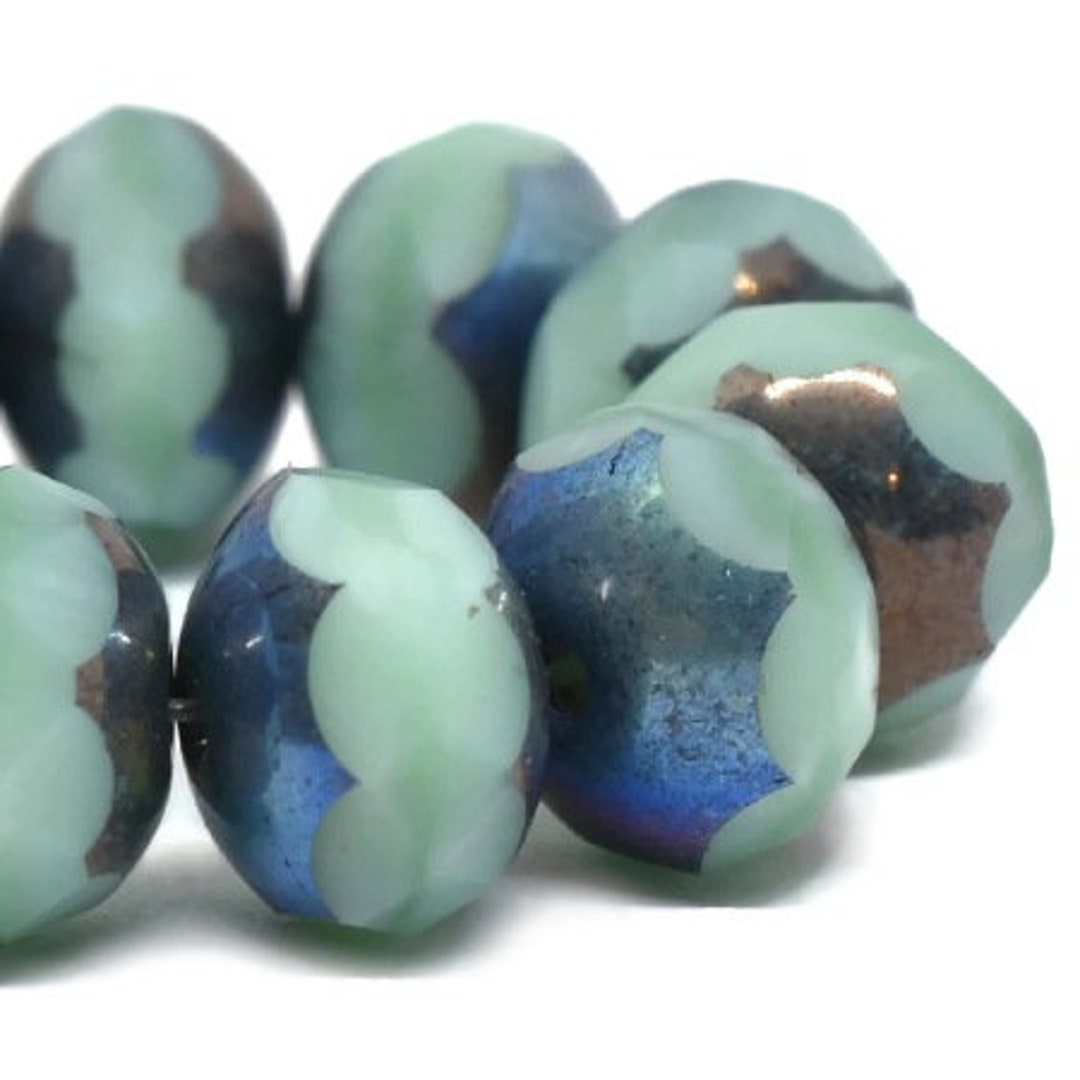 1172, 8x6mm Rondelle, Mint With Bronze and AB Finishes, Czech Rondelle ...
