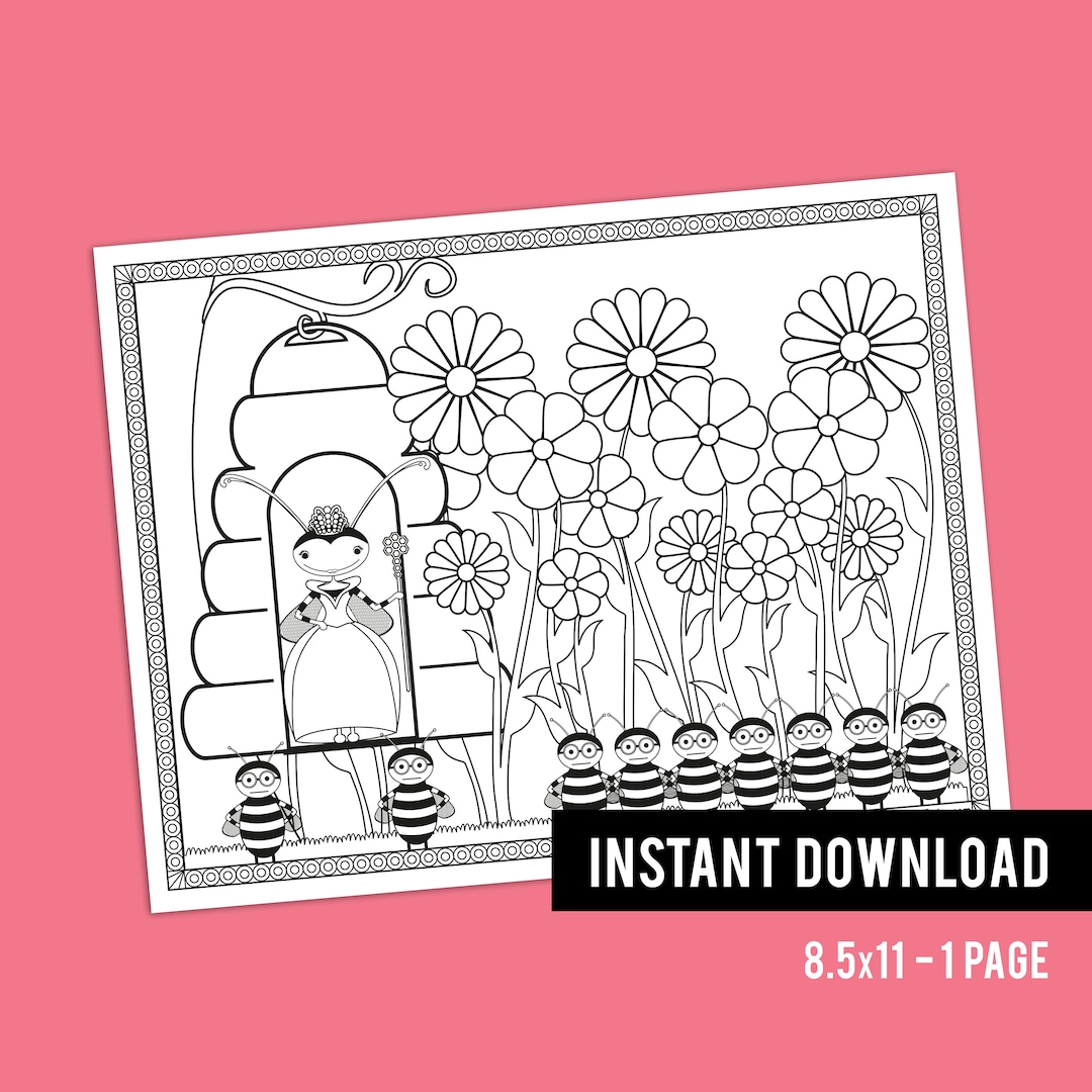 Queen Bee Coloring Page {DIGITAL DOWNLOAD} - Etsy