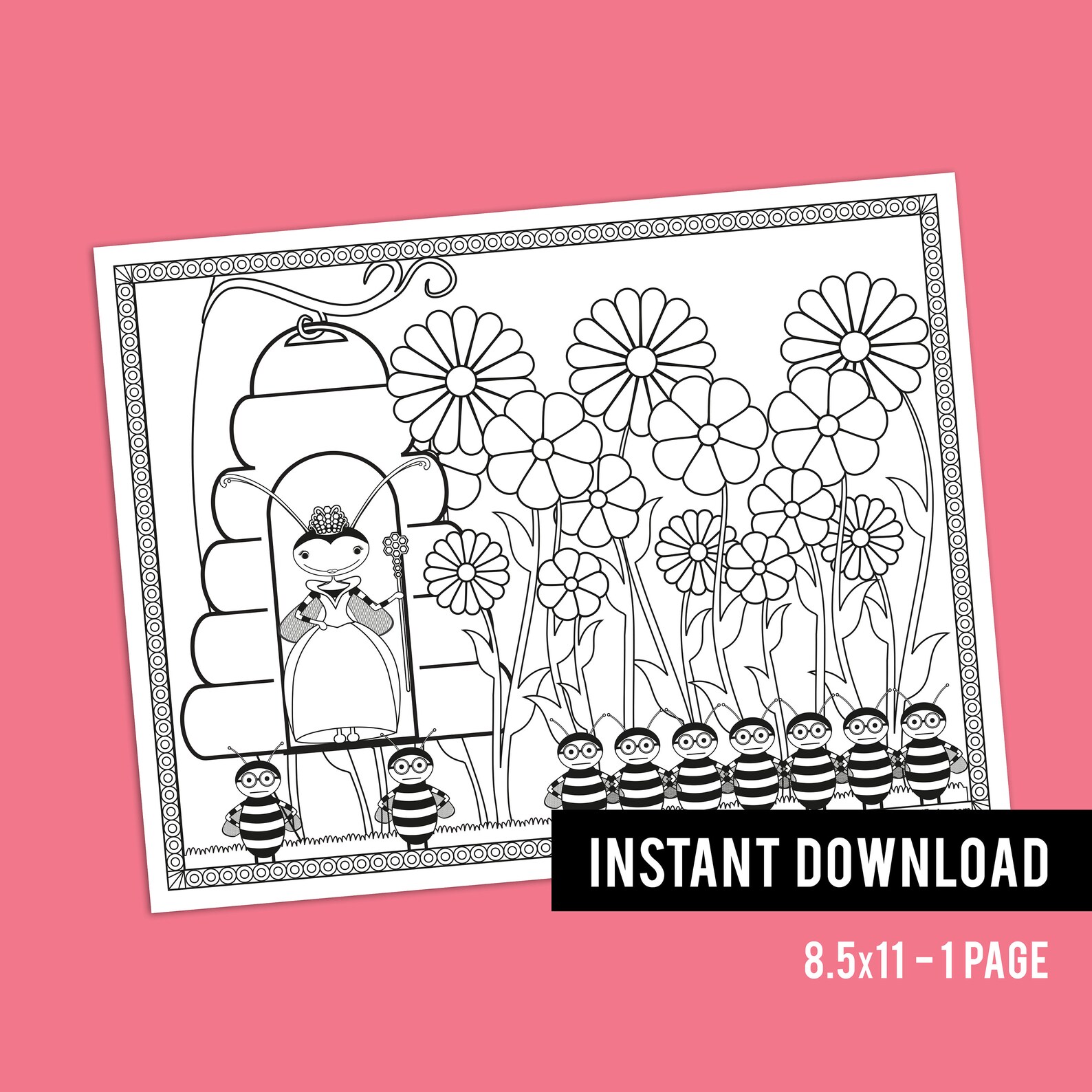 Queen Bee Coloring Page {DIGITAL DOWNLOAD} - Etsy