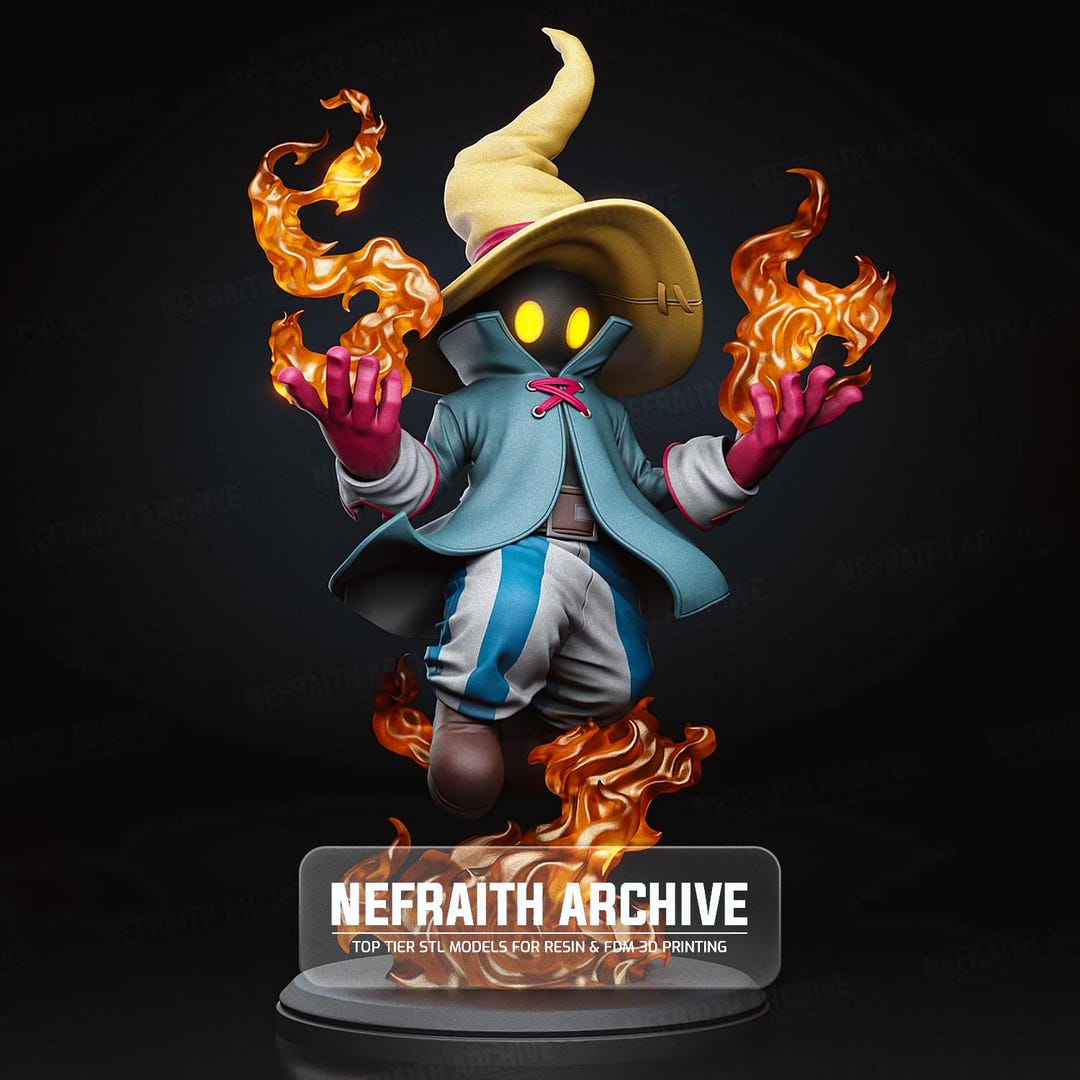Chibi Fire Mage STL Model With Flame Effects and Wizard Hat – 3D Print ...