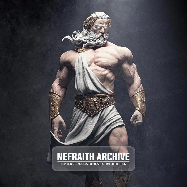 Zeus Greek God STL 3D Print File | King of Olympus Thunder Figure ...