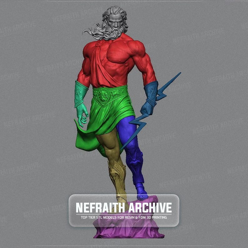 Zeus Greek God STL 3D Print File | King of Olympus Thunder Figure ...