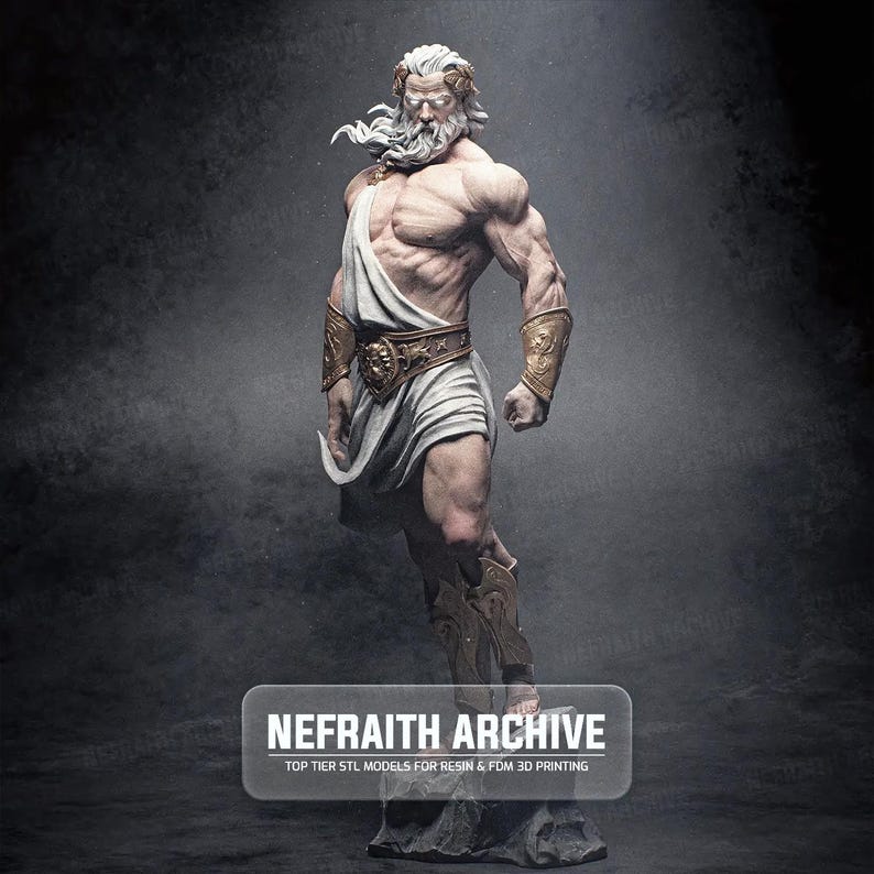 Zeus Greek God STL 3D Print File | King of Olympus Thunder Figure ...