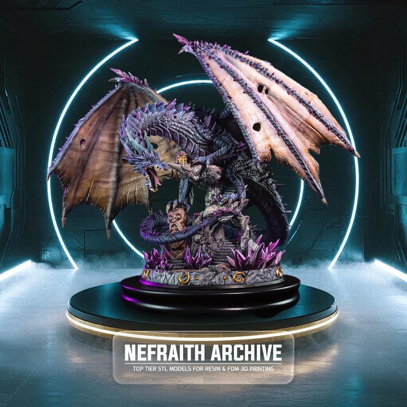 Fafnir the Gem Dragon STL 3D Print File | Coiled Dark Wyrm With Crystal ...