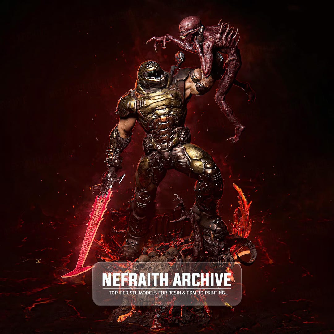 Doom Slayer Fanart STL With Crucible Sword and Hell Demon Diorama – 3D ...
